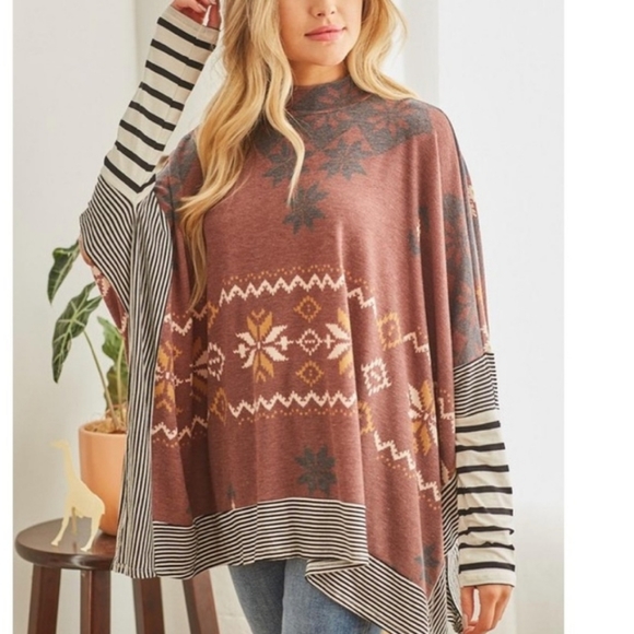 John Mark | Sweaters | John Mark Mock Neck Boho Chic Poncho Sweater ...